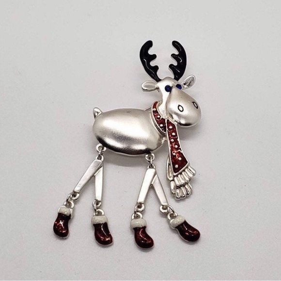 Jewelry | Vintage Articulated Christmas Reindeer Brooch With Blue ...
